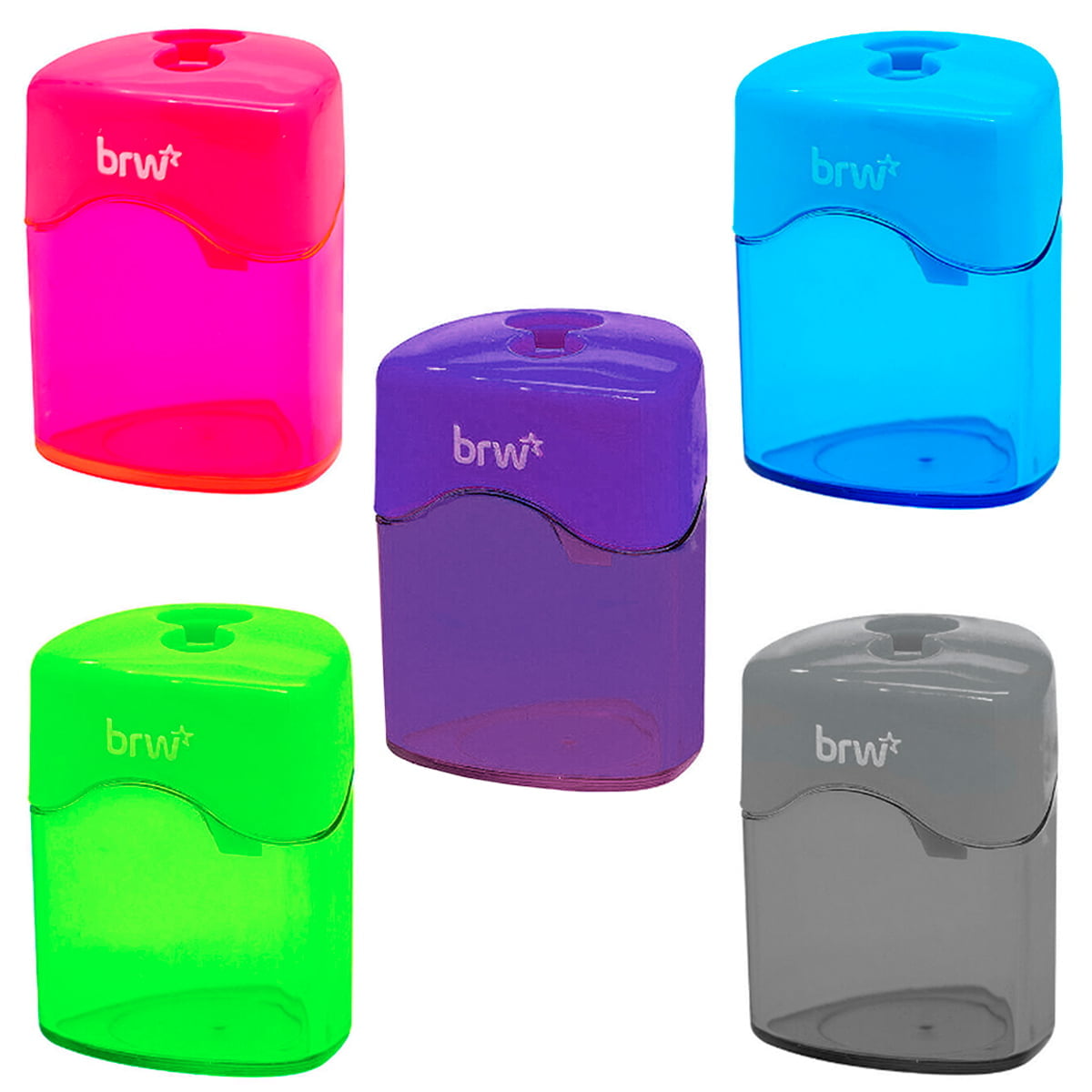 Apontador 2 furos com depósito neon TRIANGULAR Brw - Livraria Barão