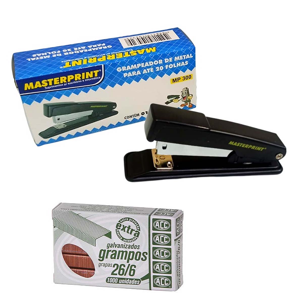 Kit grampeador p/ 20 fls + 1000 grampos - Livraria Barão