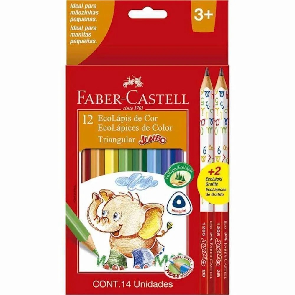 Lápis de cor 12 cores JUMBO GRANDE Faber-Castell - Livraria Barão